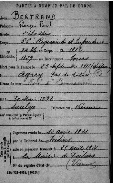 Mémoire des poilus de la Vienne: BERTRAND Georges Paul