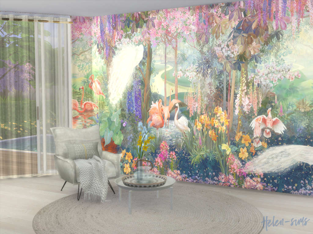 Helen-sims: TS4 Wallpaper Affresco Botany/Forest 01