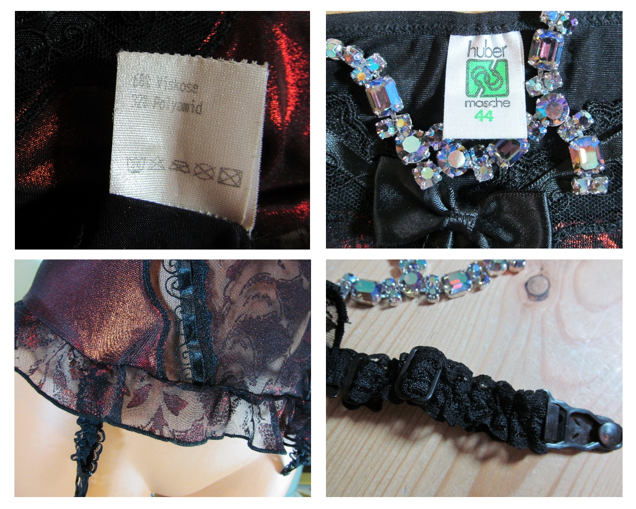 Vtg metallic black burgundy shimmering 6 strap suspender basque cami ...