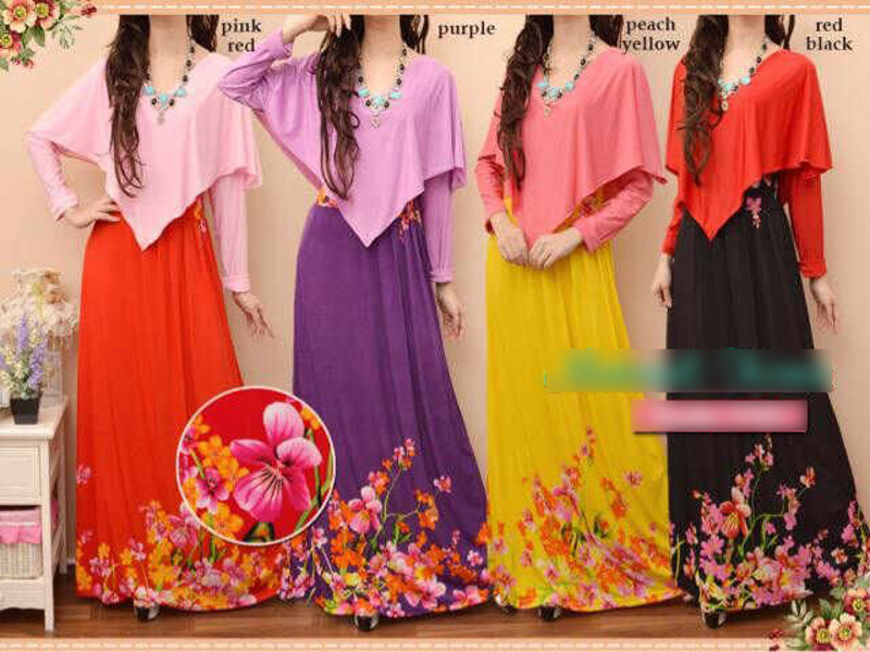 Modern Style Muslimah: 2 Pieces Joint Floral Design Jubah Dress