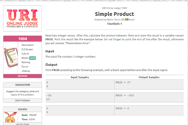 1004.Simple Product in python - URI problem's solution in Python