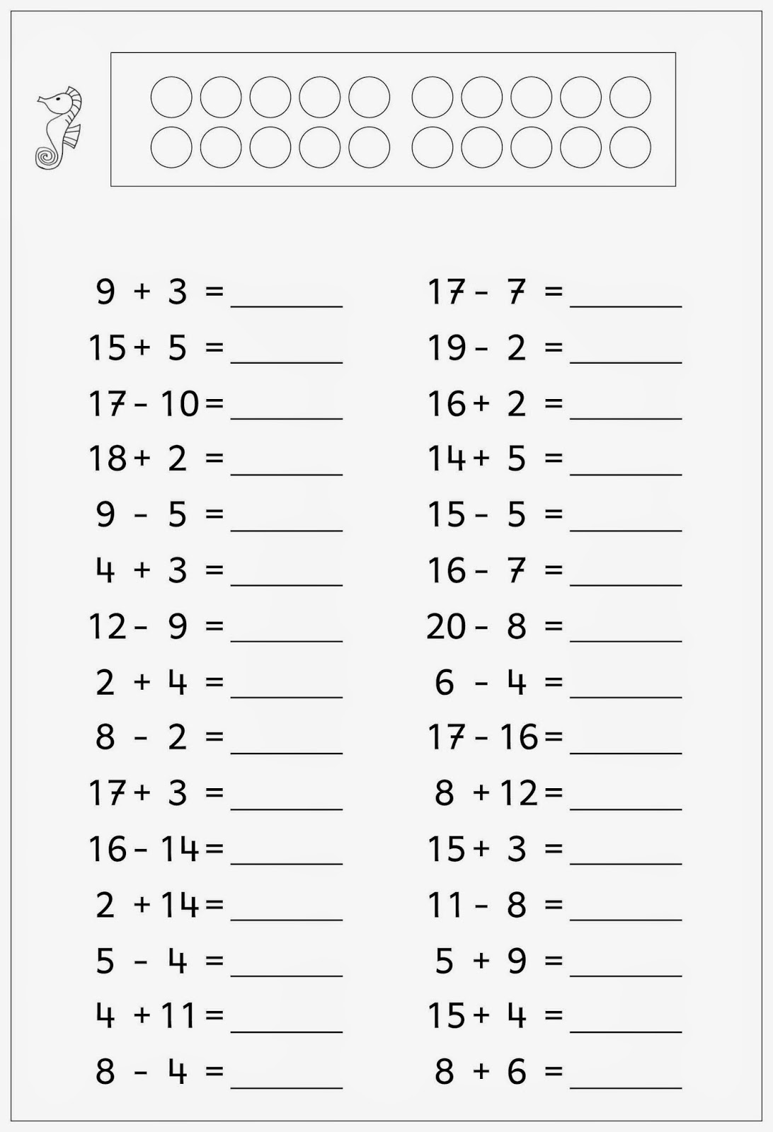 Lernstübchen: Rechenblätter für die erste Klasse....