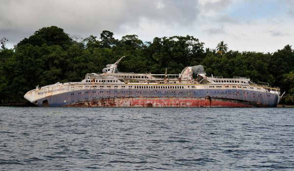 WORLD DISCOVERER Shipwrecked in a remote bay of the Solomon Islands