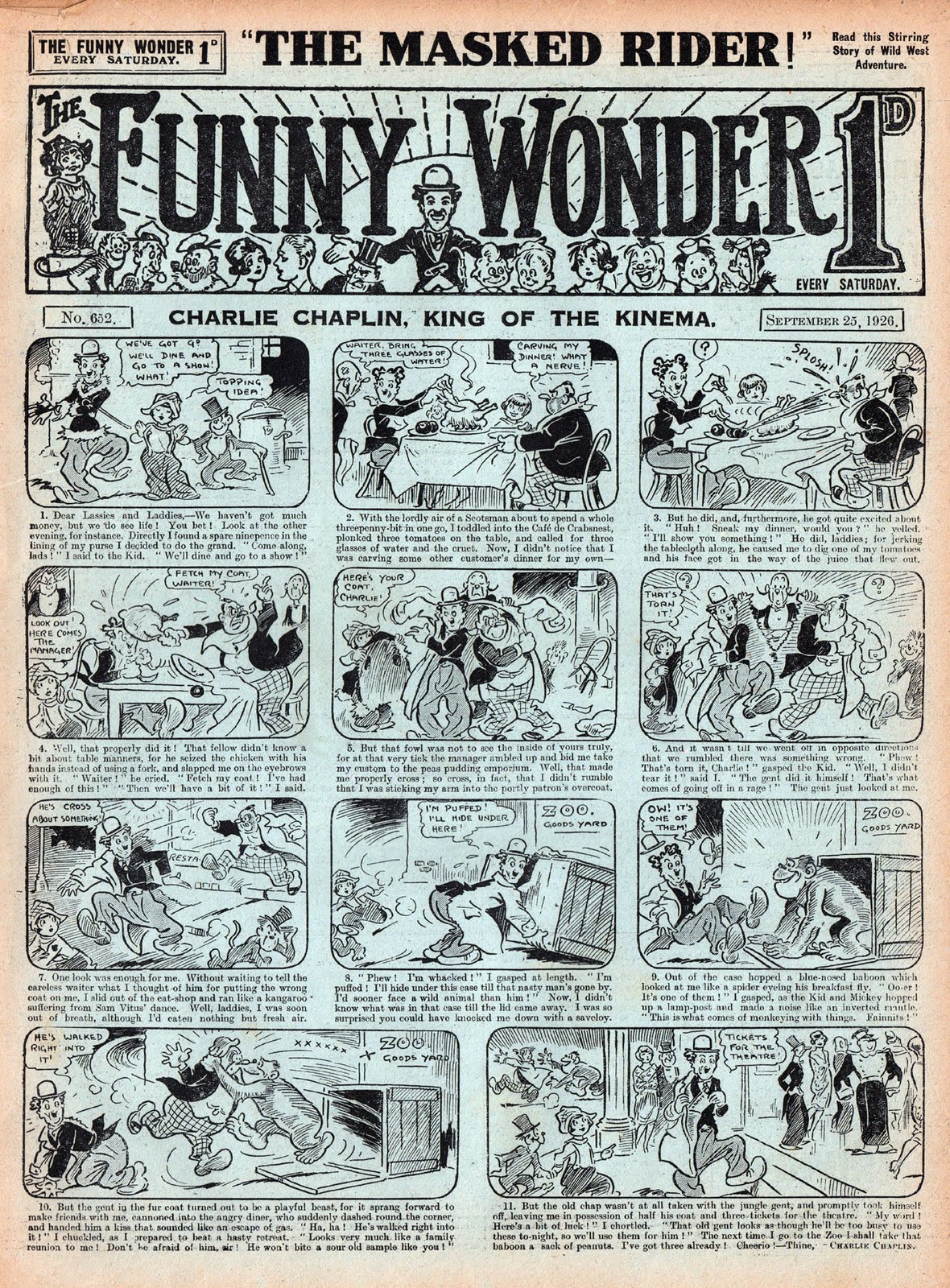 BLIMEY! The Blog of British Comics: Charlie Chaplin in The Funny Wonder