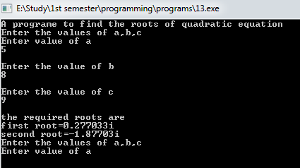C++ Codes: A programe to find the roots of quadratic equation