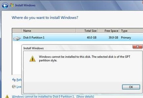 windows cannot be installed on drive 0
