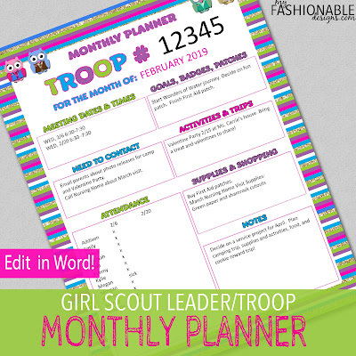 My Fashionable Designs: Free Printable Girl Scout Leader Monthly Planner