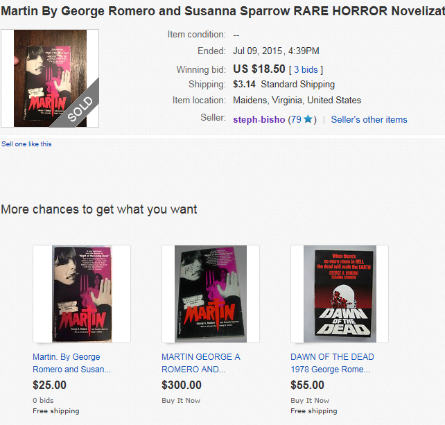 Movie Novelization: Martin (1977) Novel by George Romero & Susanna Sparrow