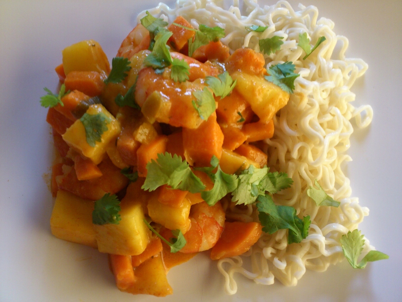 Edels Mat : SCAMPI med mango og -søtpotetcurry & SOAVE hvitvin ♥ஜ