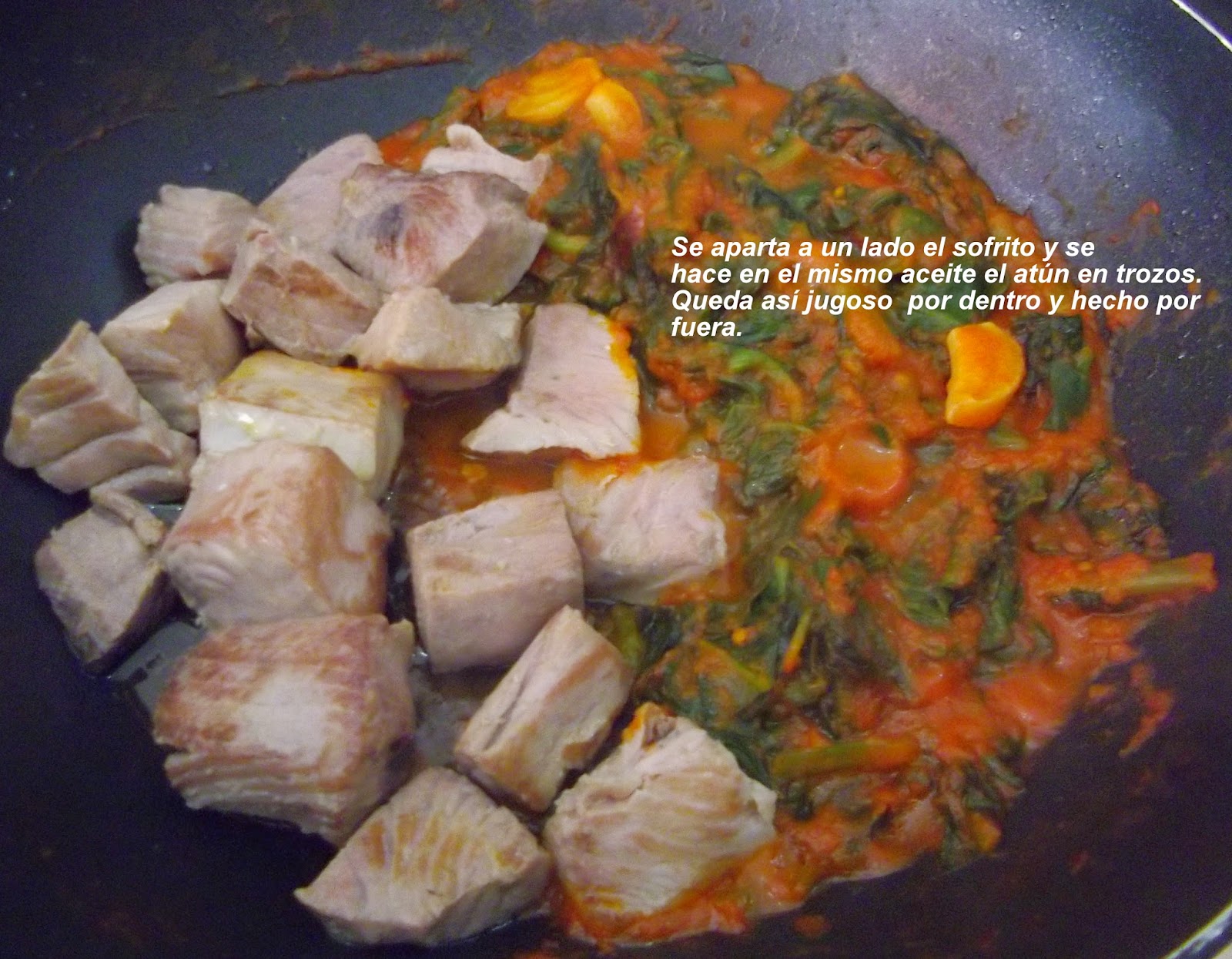 cocina sin problemas: Atún con acelgas y tomate frito.