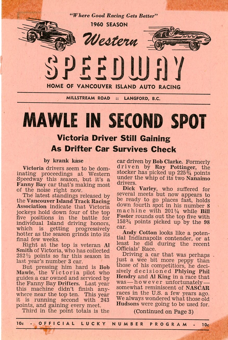 racin' thru the raindrops: 1960 Western Speedway program