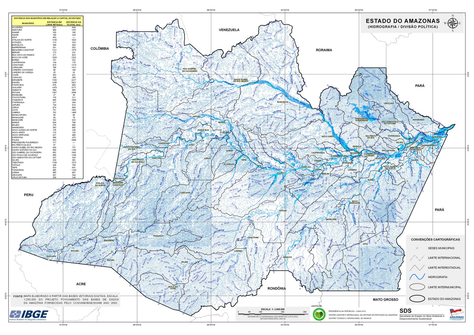 Amazonas | Mapa Hidroviário e Político do Amazonas - Geografia Total™