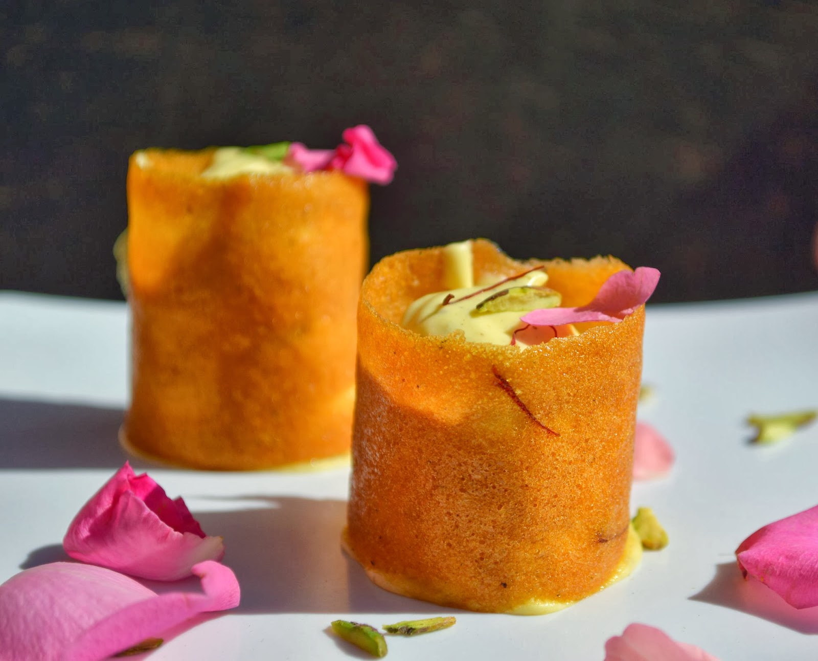 Cakes & More: Saffron Tuiles With Saffron & Pistachio Diplomat Cream