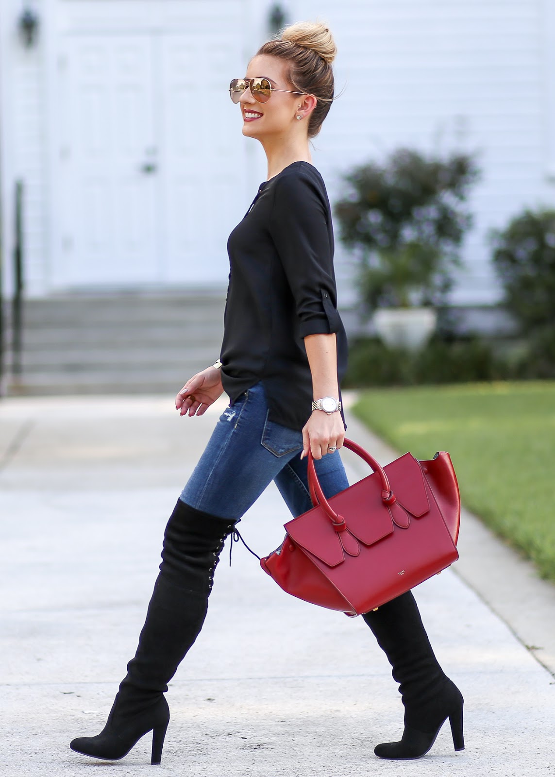 Styled Adventures: Fall Outfit Idea: OTK Boots & Lace-Up Top