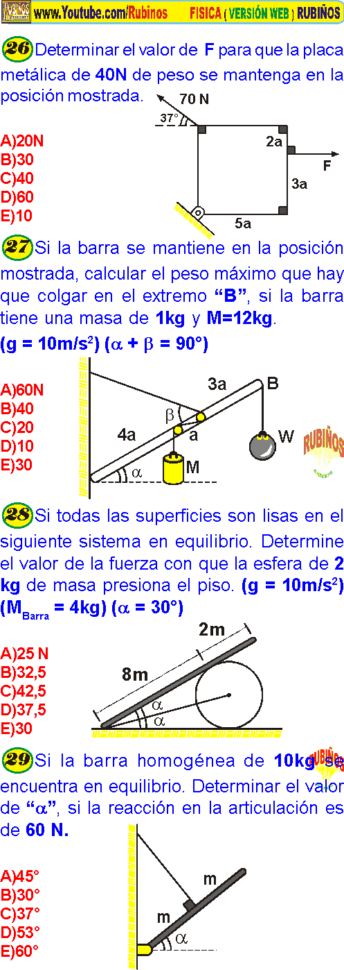 ESTATICA TORQUE MOMENTO DE UNA FUERZA SEGUNDA CONDICIÓN DE EQUILIBRIO EJERCICIOS CON RESPUESTAS PDF