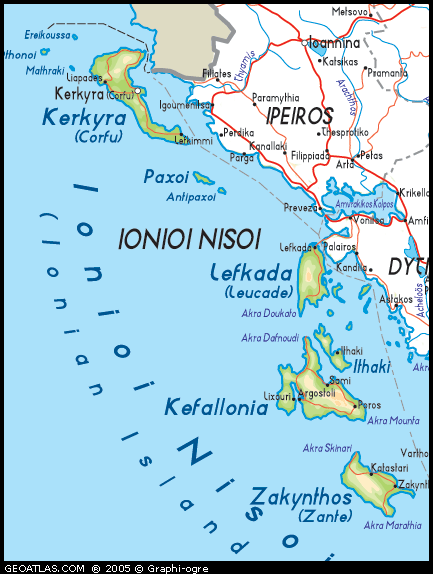 Ionian Islands Map Geographic City | Greece Map Provincial City