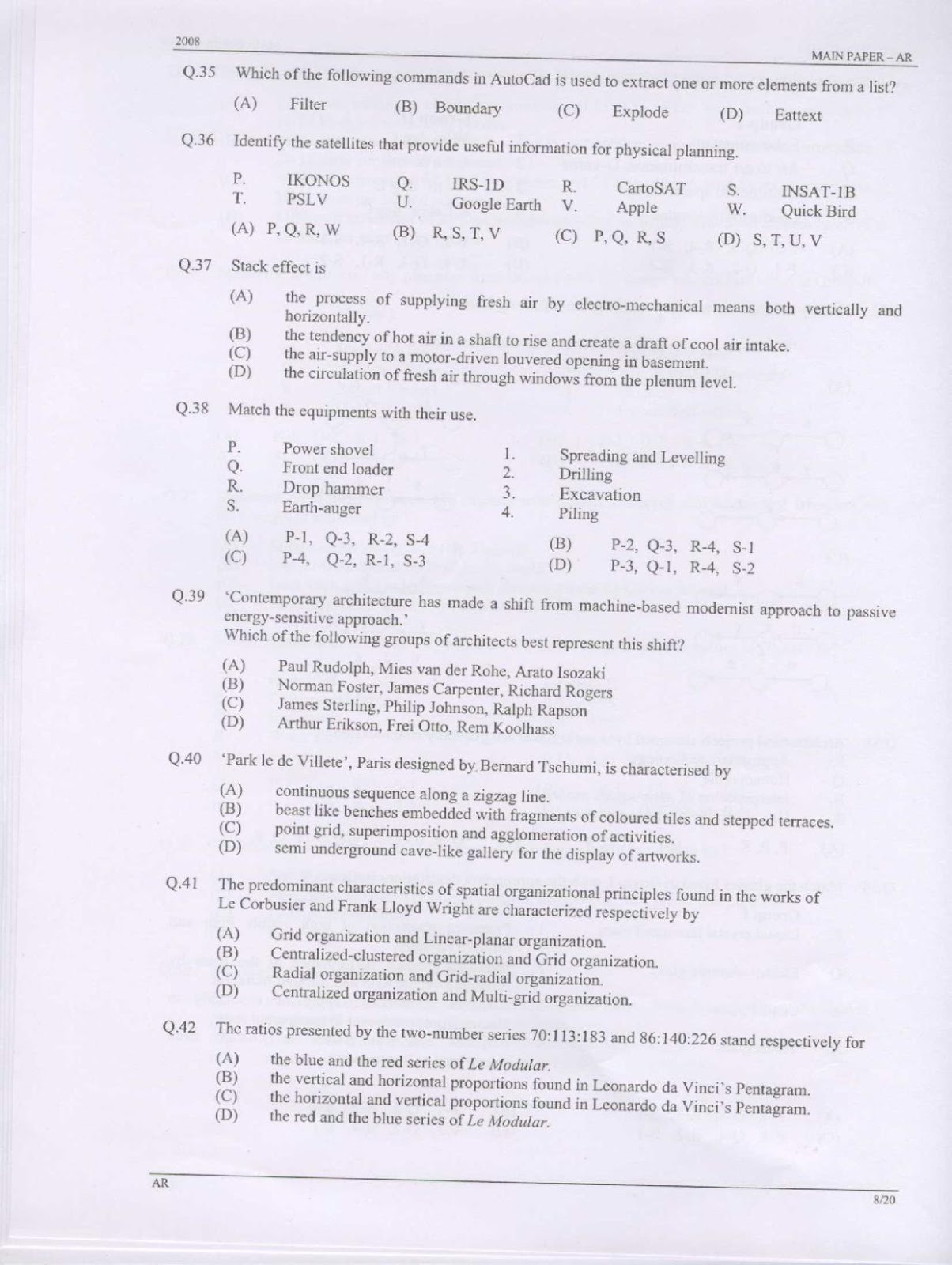 Gate Architecture Question Bank with Answers : gate 2008 architecture ...