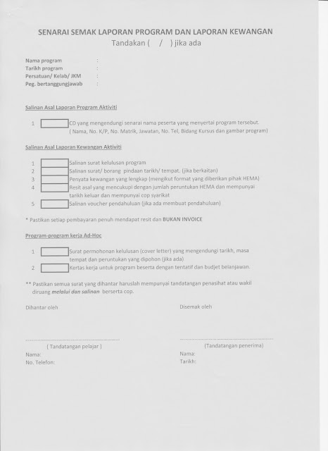 BORANG AKTIVITI PELAJAR: Borang Semak Laporan Program dan Laporan Kewangan