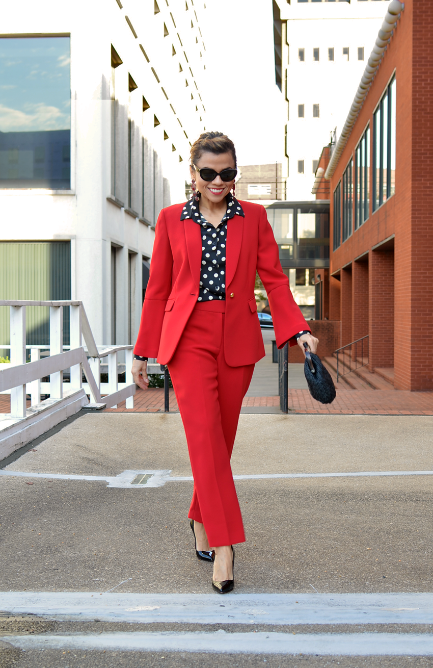Monday Work Outfit With A Powerful Red Pantsuit | MY SMALL WARDROBE