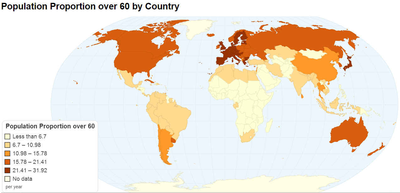 Population proportion over 60 by country - Vivid Maps