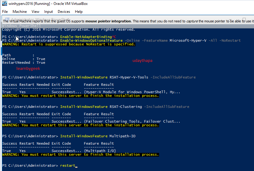 Window Server 2016 Hyper-V Nested-Virtualization on Virtual Box LAB