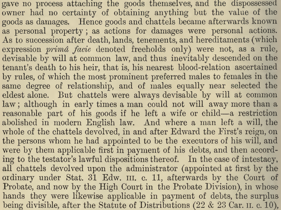 DEFINITION OF CHATTELS FROM ENCYCLOPEADIA OF THE LAWS OF ENGLAND ...