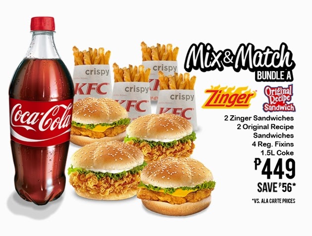 KFC Mix & Match Bundle A and B for only Php449 - BudgetGrab