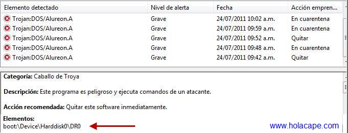 Cómo eliminar Trojan:DOS/Alureon.A - Holacape