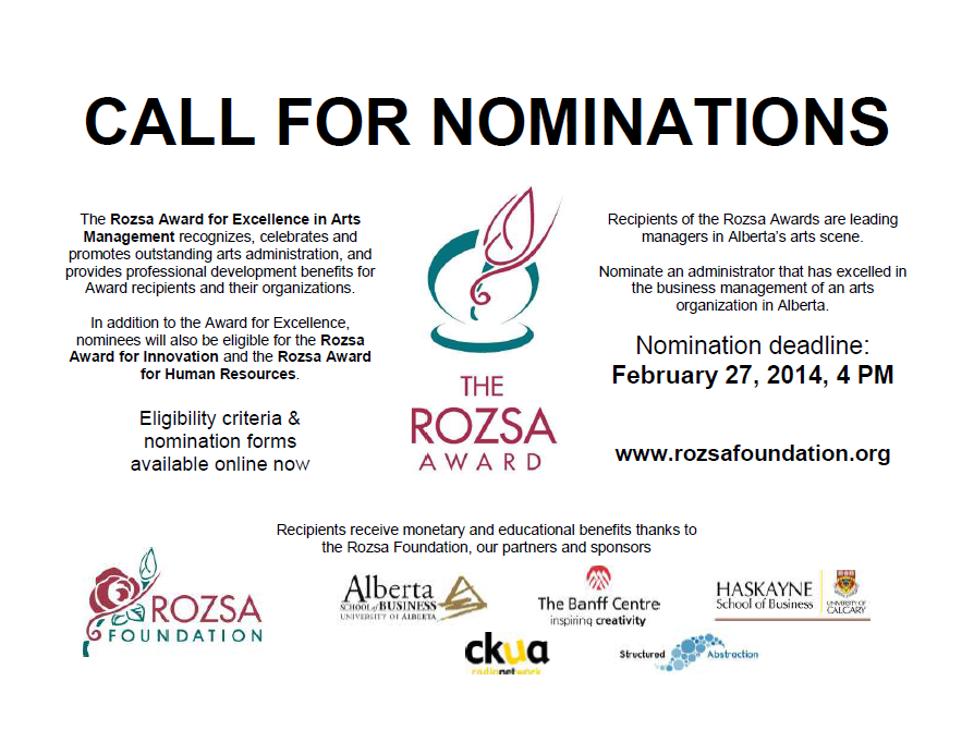 Wood Buffalo Culture: Call for Nominations for the Rozsa Awards!