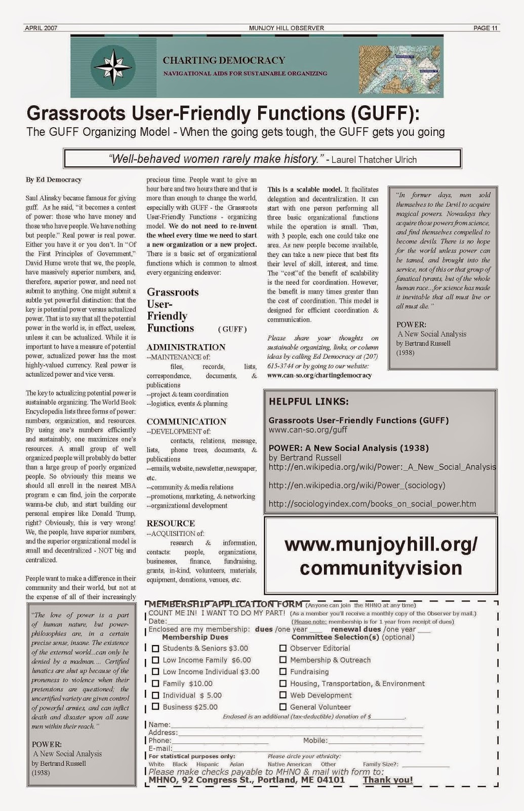 CHARTING DEMOCRACY ... Sustainable Organizing: 2007 APR | Grassroots ...