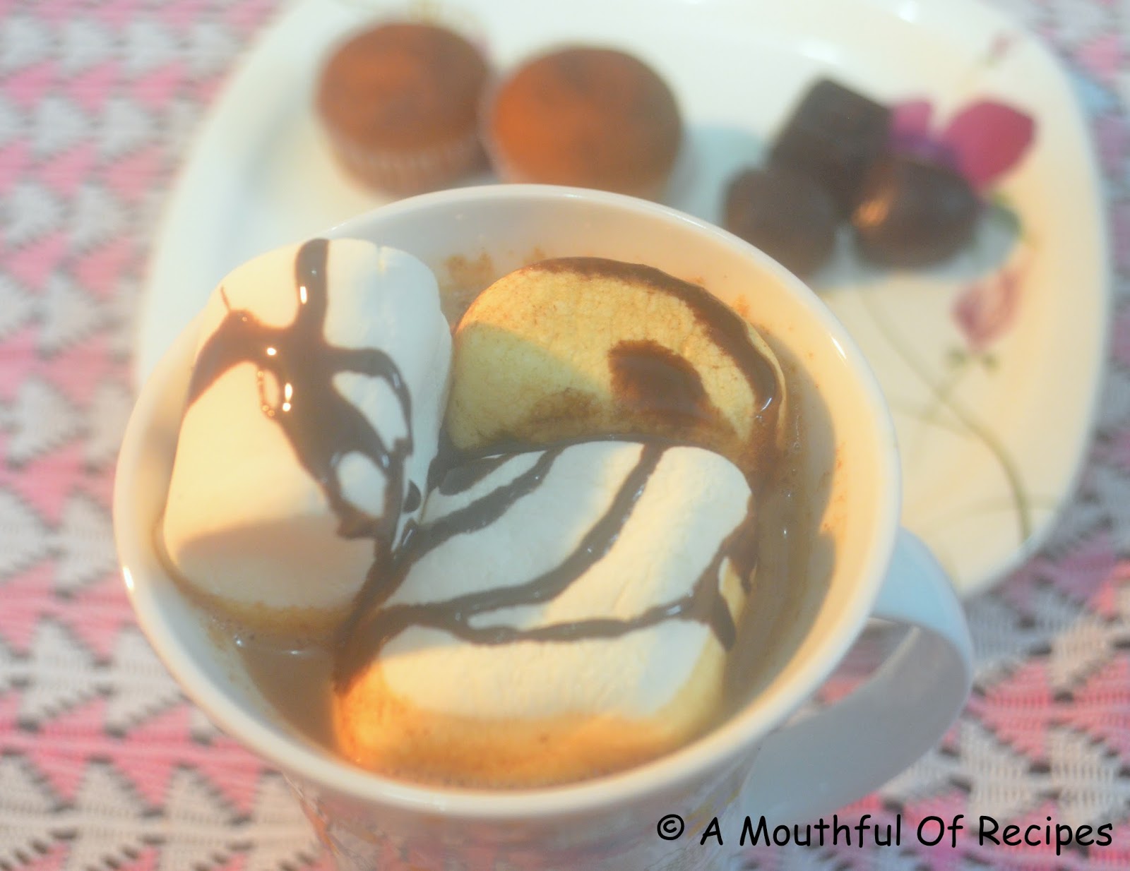 A Mouthful Of Recipes: Hot Cocoa topped with roasted Marshmallows