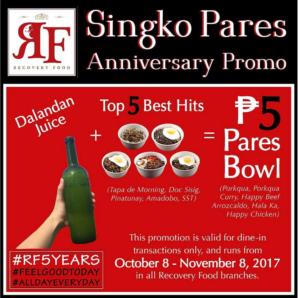 Manila Shopper: Recovery Food Singko Pares Anniversary Promo: October ...