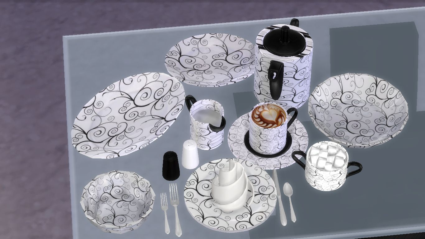Sims 4 CC Download : Modern Dining Set with Functional Dinnerware ...