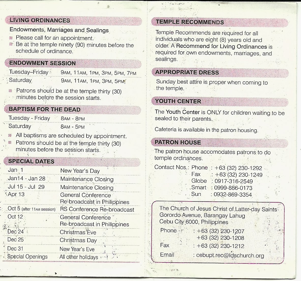 Cebu City Philippines Temple: TEMPLE SCHEDULE