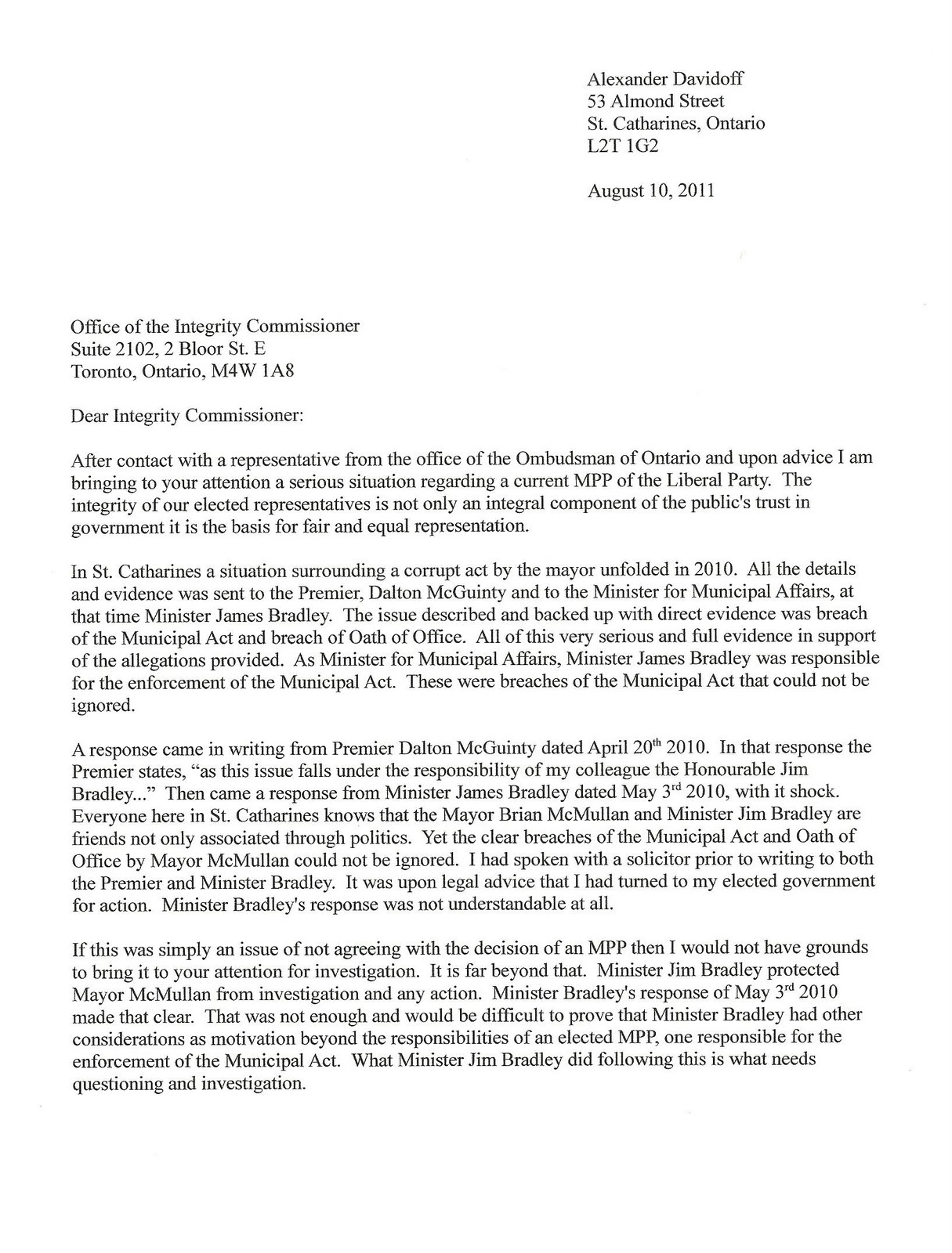 no ad LIB: Minister James J. Bradley Community Safety & Correctional ...