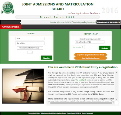 2016 JAMB DIRECT ENTRY APPLICATION - PROCEDURE|-|Rex Chimex Blog