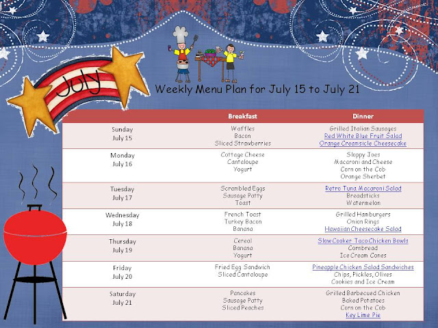 The Life of Grammy: Weekly Menu Plan for July 15 to July 21, 2018