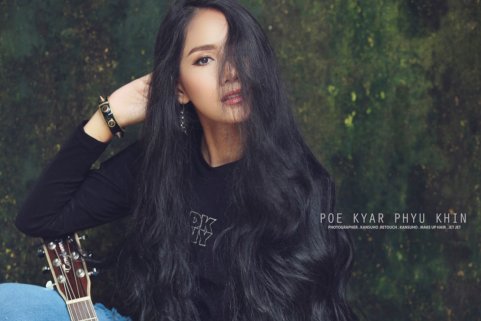 Poe Kyar Phyu Khin Fashion Photoshoot In Black Top and Blue Jeans