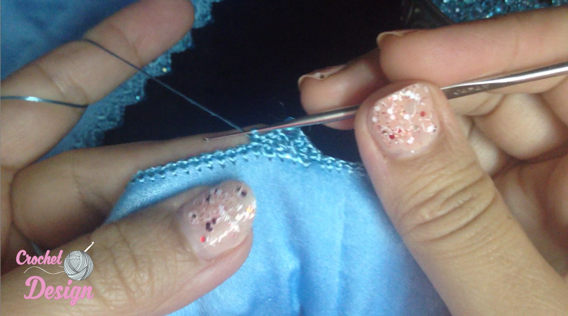 Crochet Design: How to make fancy crochet edging with beads on fabric