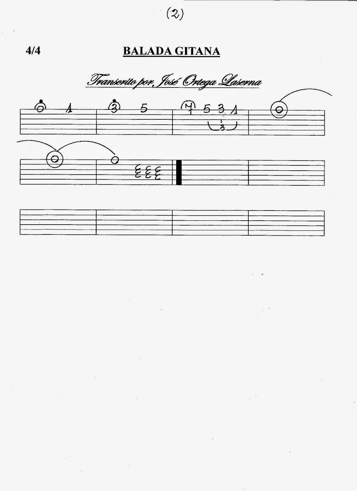 PARTITURAS EN CIFRA PARA BANDURRIA Y LAÚD DE JOSÉ ORTEGA LASERNA: BALADA GITANA (Dúo Dinámico)