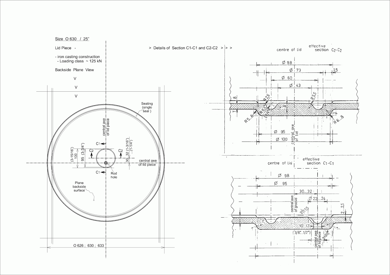 Ductile Iron Manhole Covers: Size-630 Ductile iron manhole covers - 125 kN