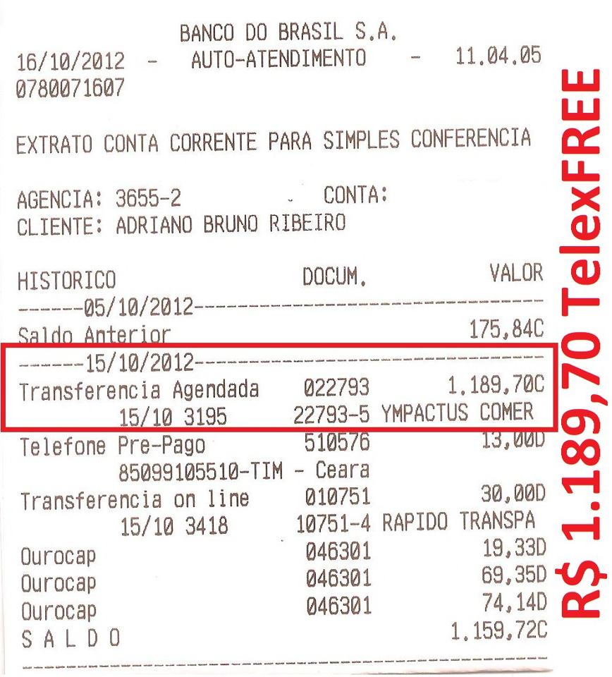 TUDO SOBRE A TELEXFREE: EXTRATO BANCÁRIO