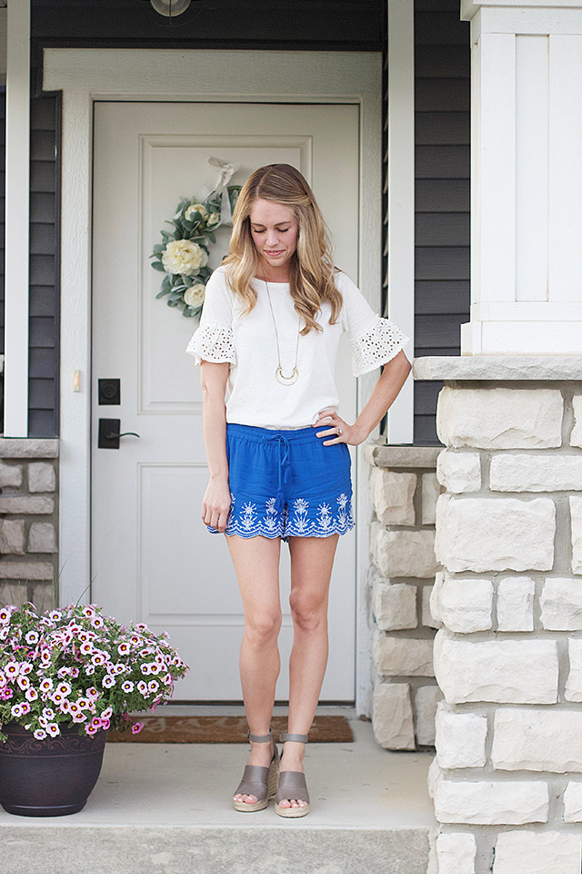 Fashion Friday: Blue Embroidered Shorts - Michaela Noelle Designs