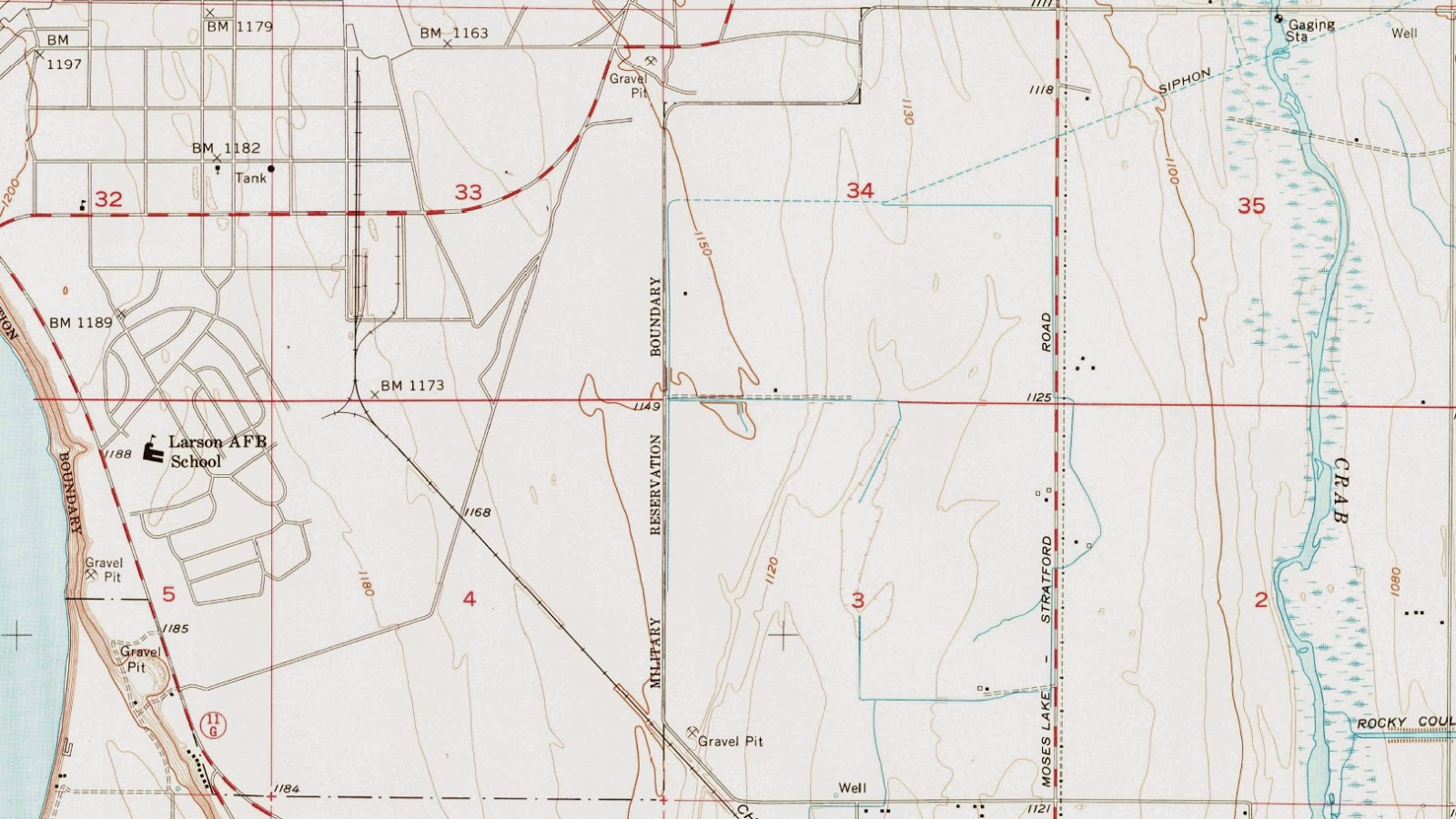 Big Bend Railroad History: 1956 Larson Air Force Base Topo Map