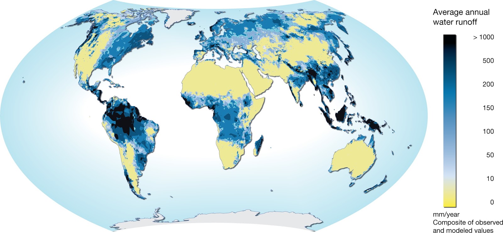 Average annual water runoff around the World - Vivid Maps