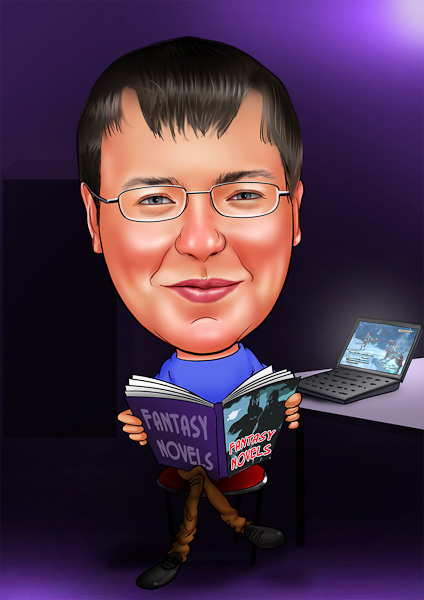 A Man Reading a Book Caricature