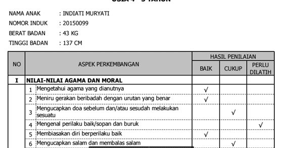 Format Raport TK dan PAUD Download Gratis | Berkas Sekolah Kita