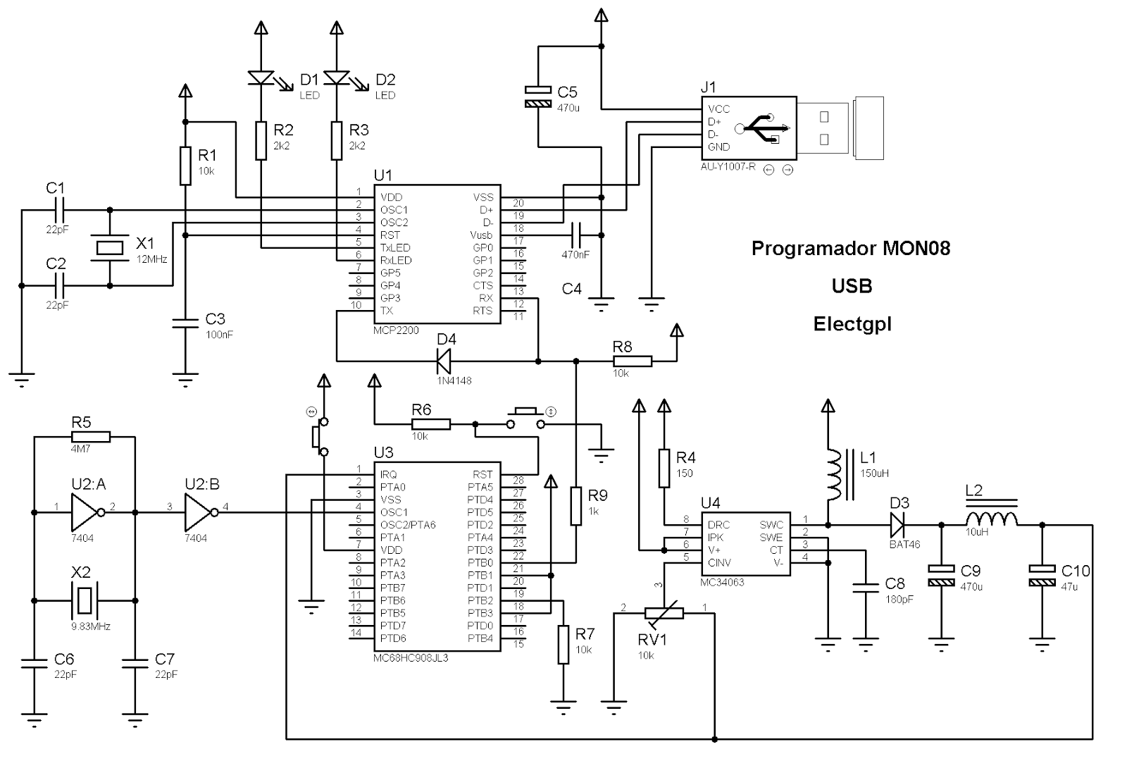 Electgpl Electrónica: HC08 - Programador USB Monitor