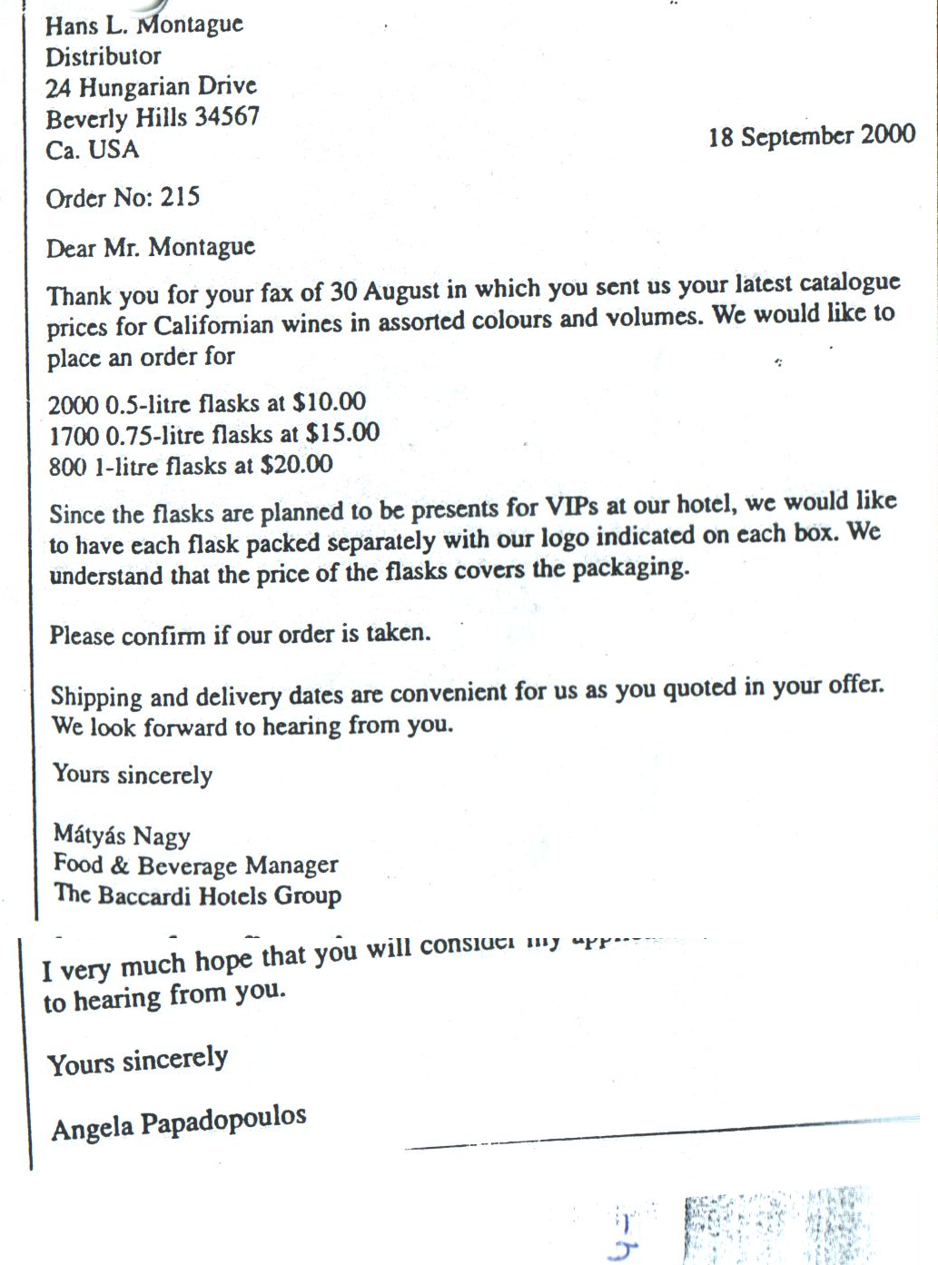 Angol levelezés: Mintalevelek