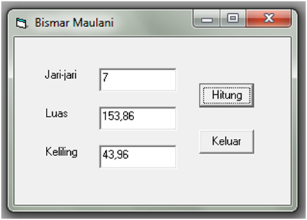 Luas & kel lingkaran visual basic | Bismar Maulani